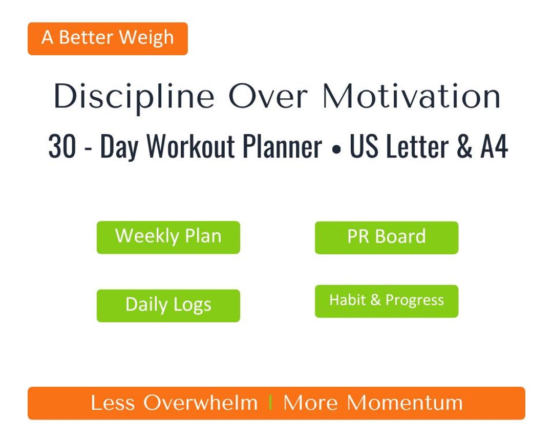 30-day Workout Planner PDF (US Letter & A4) – Discipline Over ...