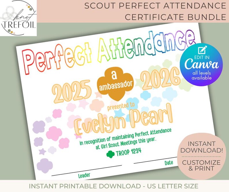 Perfect Attendance Certificate Bundle | Editable Canva Templates | All ...
