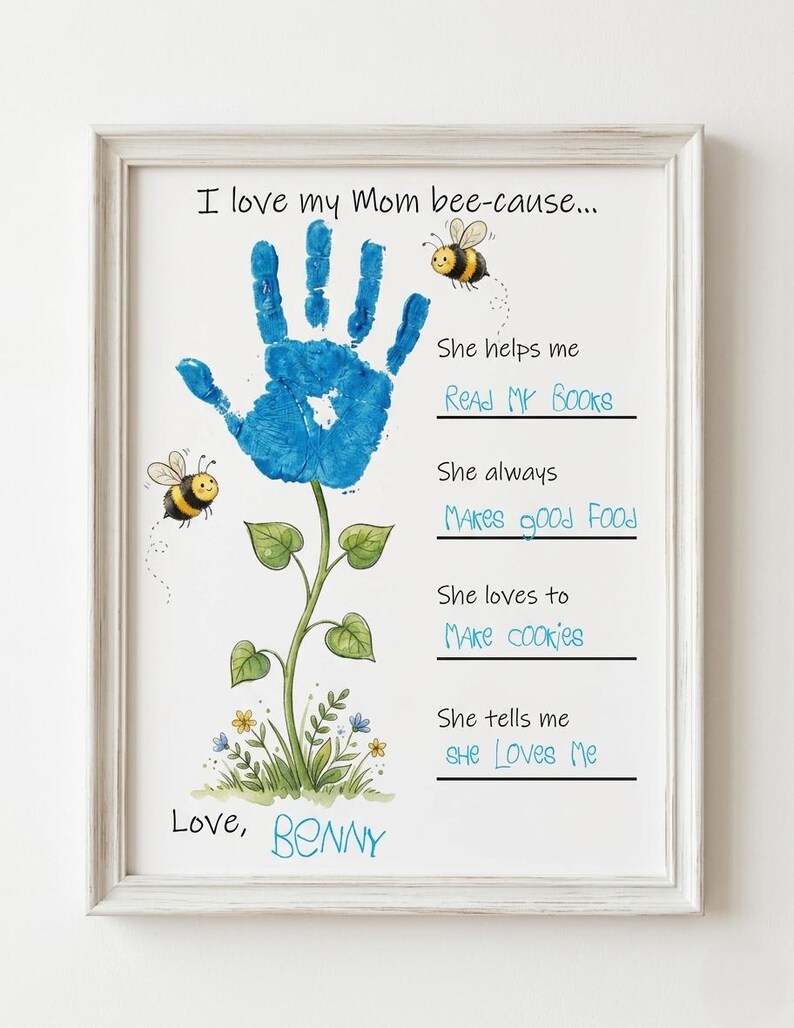 Mom Handprint Art Gift, Bee-cause I Love You, Mother's Day Craft ...