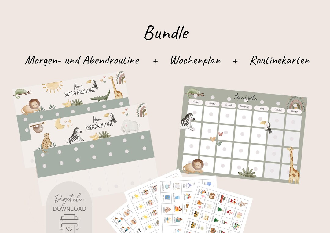 Morning & Evening Routine Bundle and Weekly Planner for Kids Jungle ...