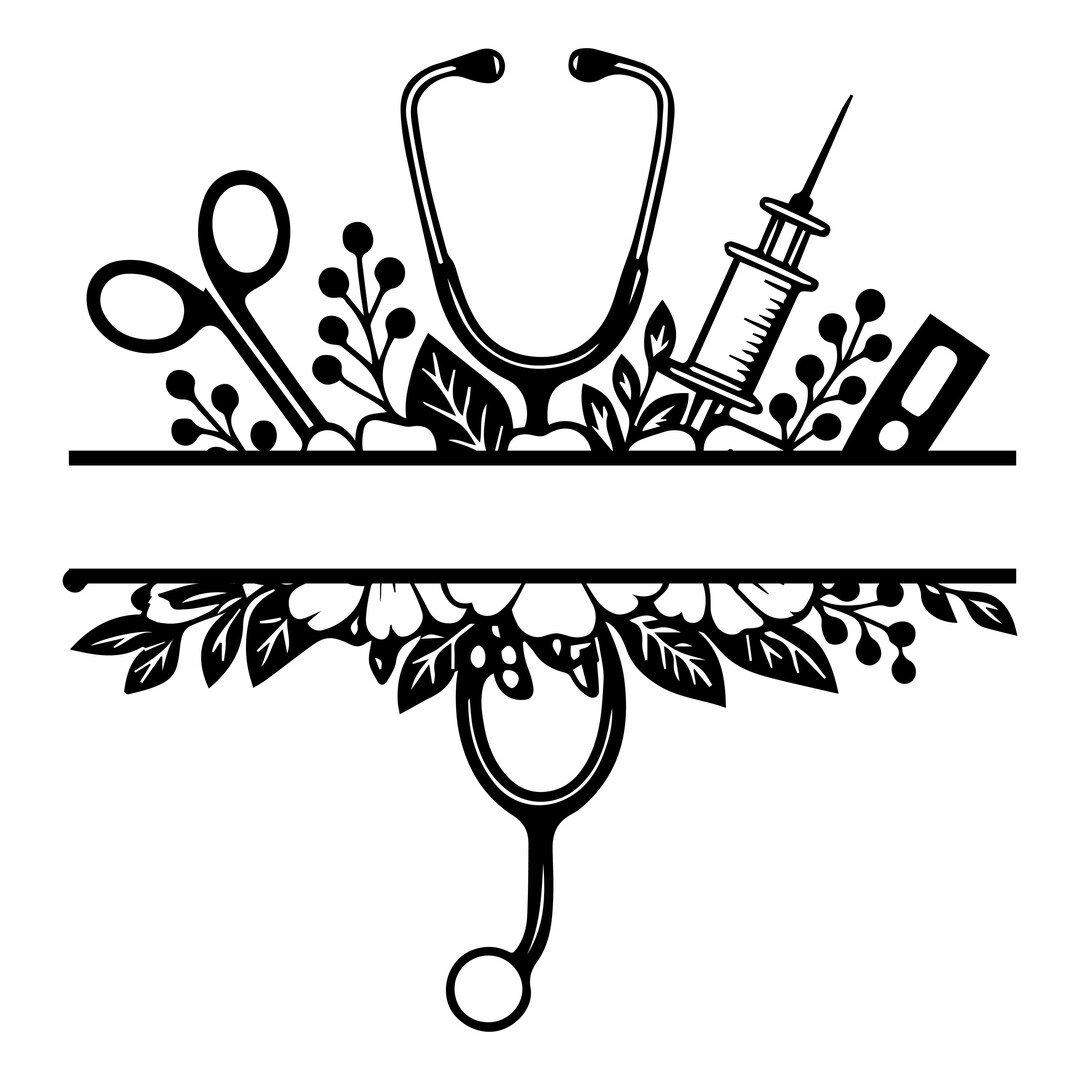 Nurse Stethoscope Monogram Frame SVG | Floral Medical Cut File (SVG ...