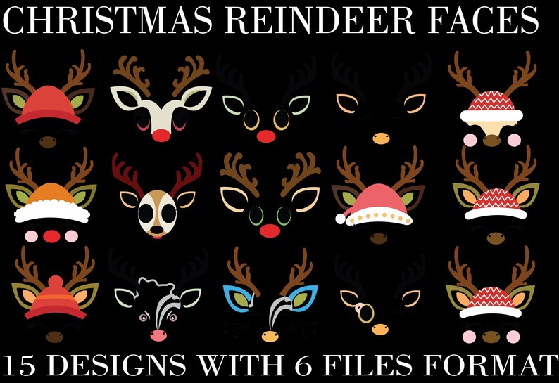 Christmas Reindeer Faces SVG PNG Bundle, Rudolph Clipart - Etsy