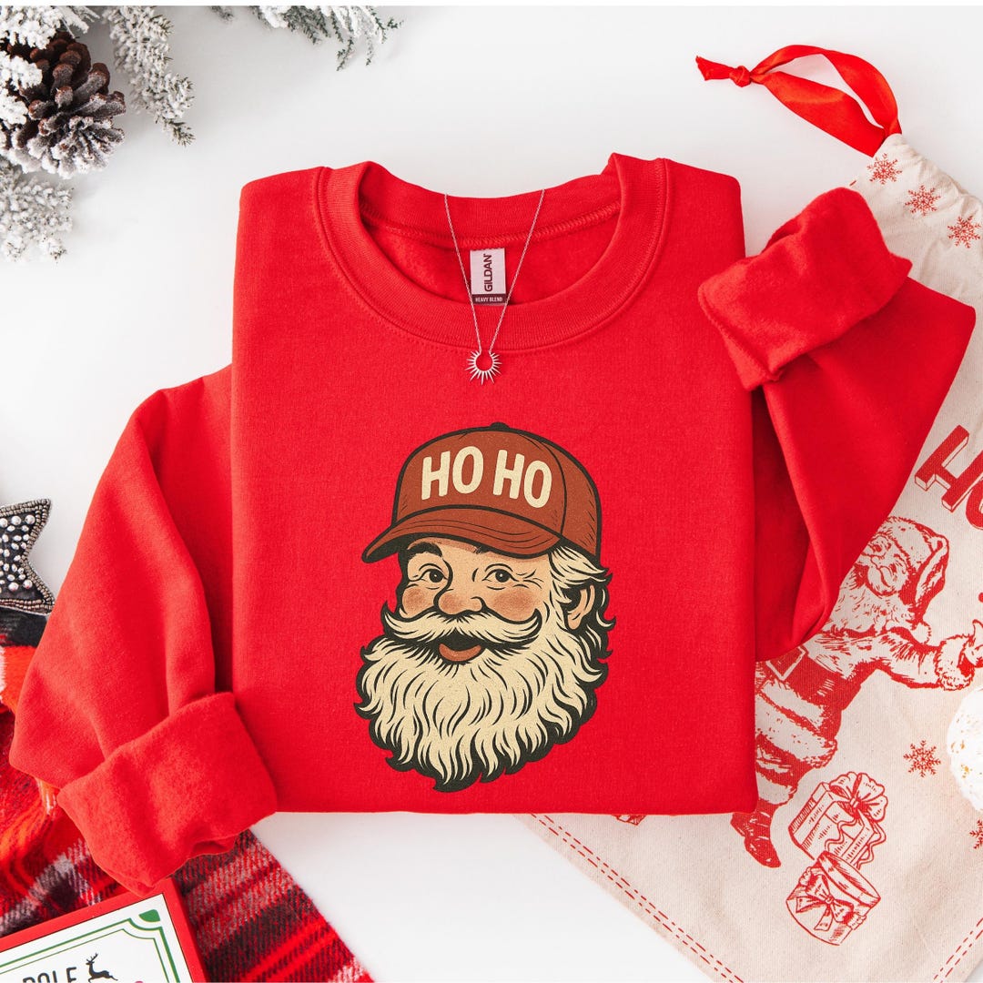 Vintage Santa Baseball Cap Sweatshirt, Jolly Christmas Pullover - Etsy
