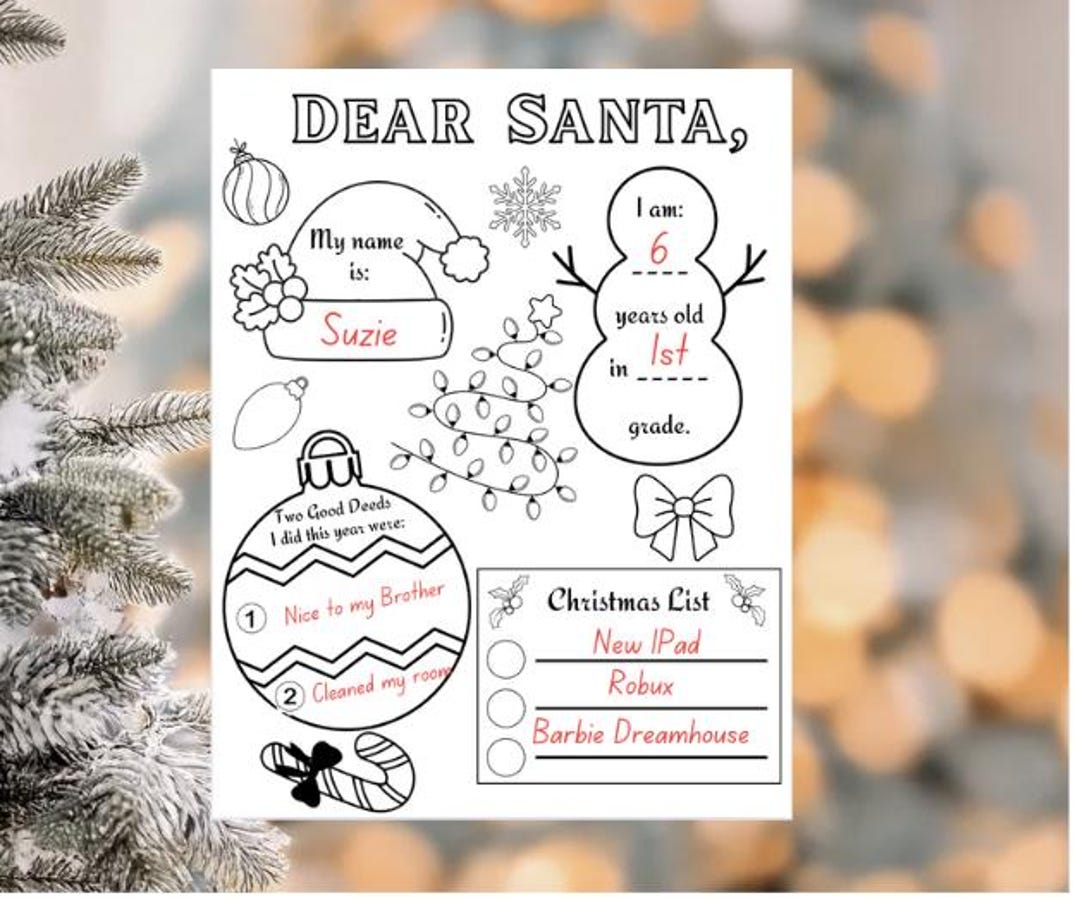 Printable Coloring Letter to Santa | Christmas Activity for Kids | DIY ...