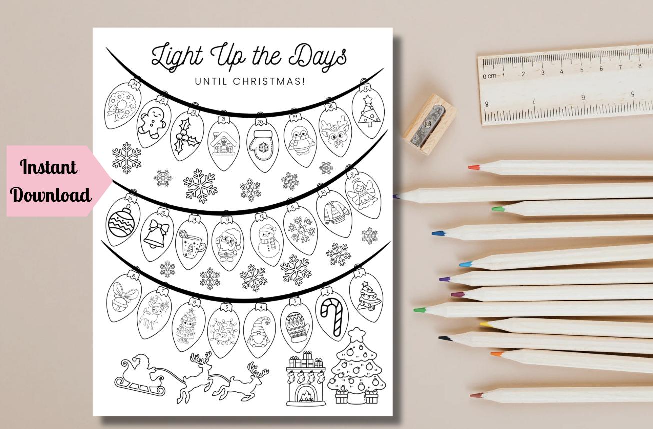 Printable Kids Coloring Advent Calendar | Christmas Countdown Activity ...
