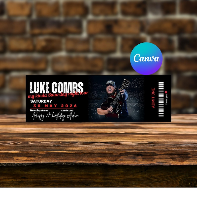 Editable Luke Combs Surprise Ticket • Canva Template (digital Download ...