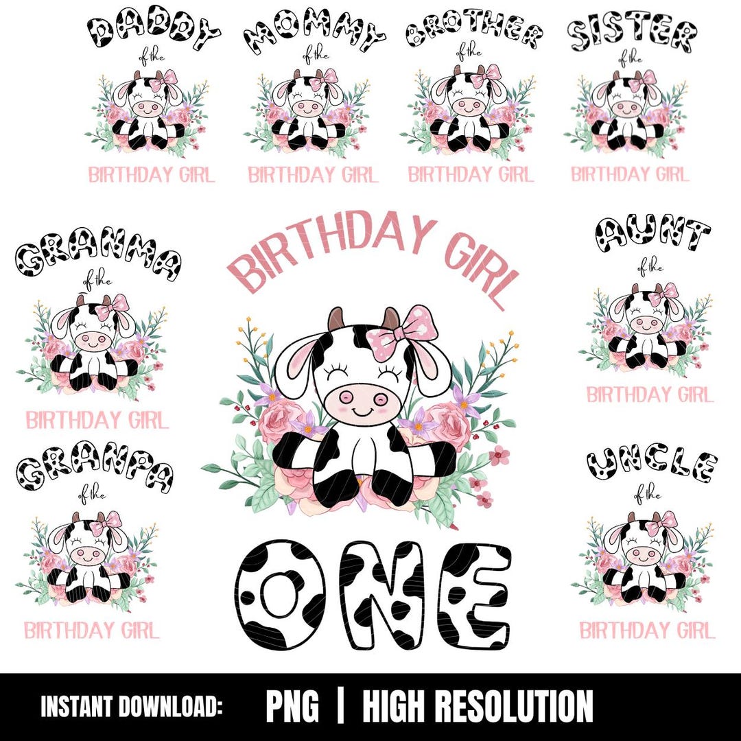 Cow Birthday PNG, Farm Birthday Girl Design, Party Family Matching ...