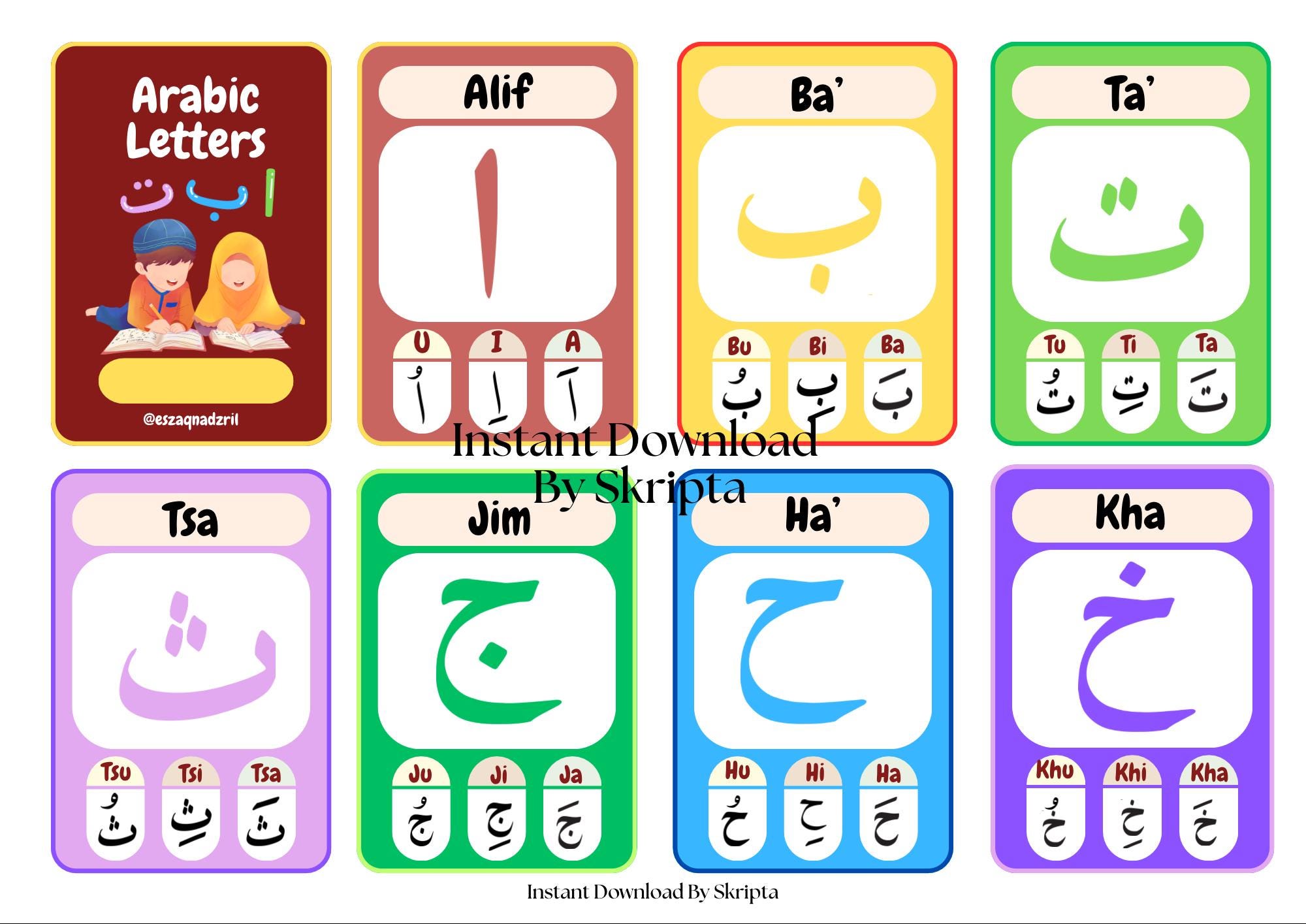 Arabic Alphabet Flashcards: Hijaiyah Letters (digital Download) up to ...