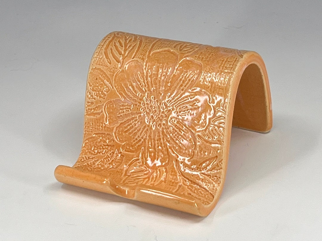 Phone / Business Card Holder With Tiger Lily Glaze Floral Design ...