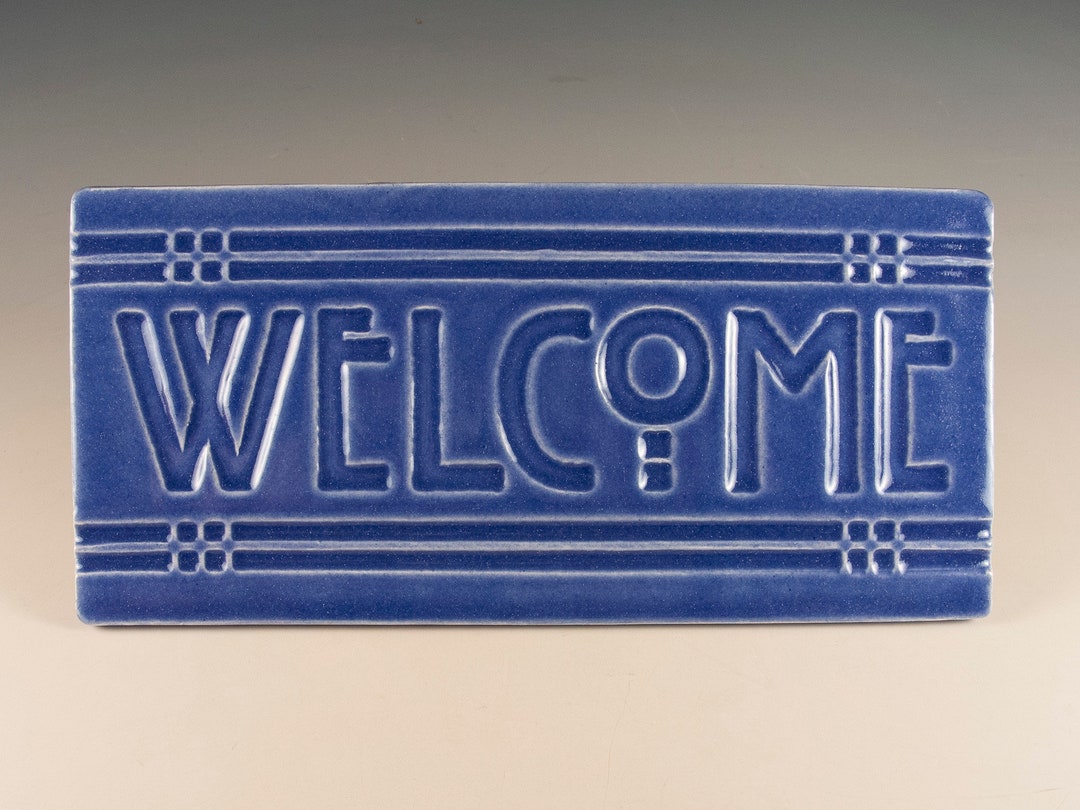 Welcome Tile - Arts & Crafts Mission - Craftsman Style - Blue Glaze ...