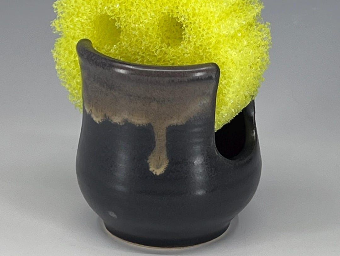 Sponge / Scrubby Holder With Black Satin and Flowing Brown Glaze by ...