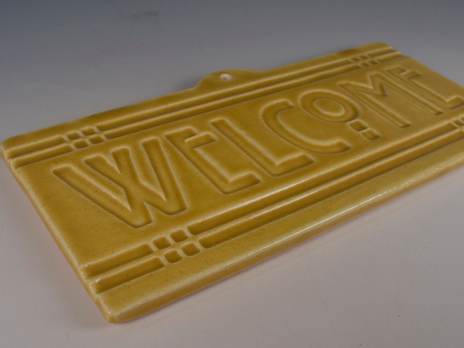 Handcrafted Ceramic Welcome Tile: Arts & Crafts Style, Yellow Gold ...
