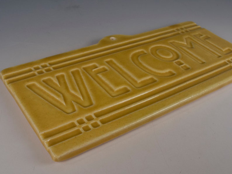 Handcrafted Ceramic Welcome Tile: Arts & Crafts Style, Yellow Gold ...