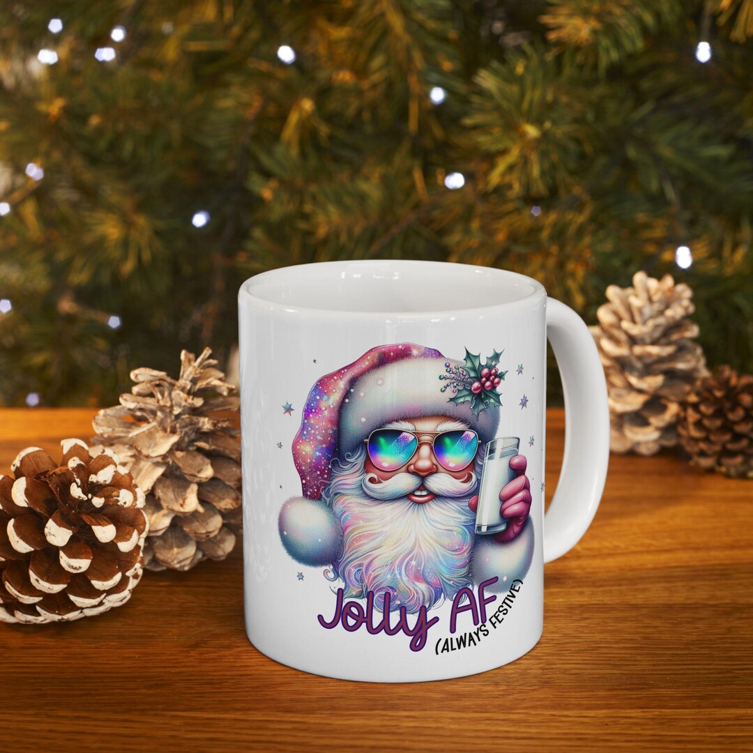 Personalized Jolly AF Santa Mug, Funny Christmas Coffee Cup With Retro ...