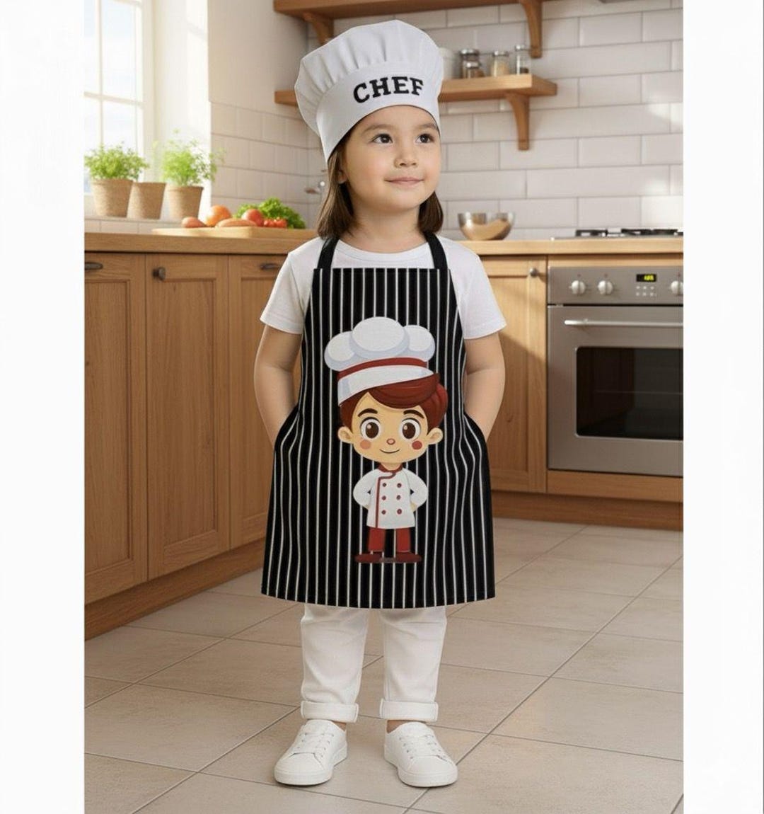 Toddler Chef Apron With Hat | Cute Cartoon Cooking Set for Kids ...