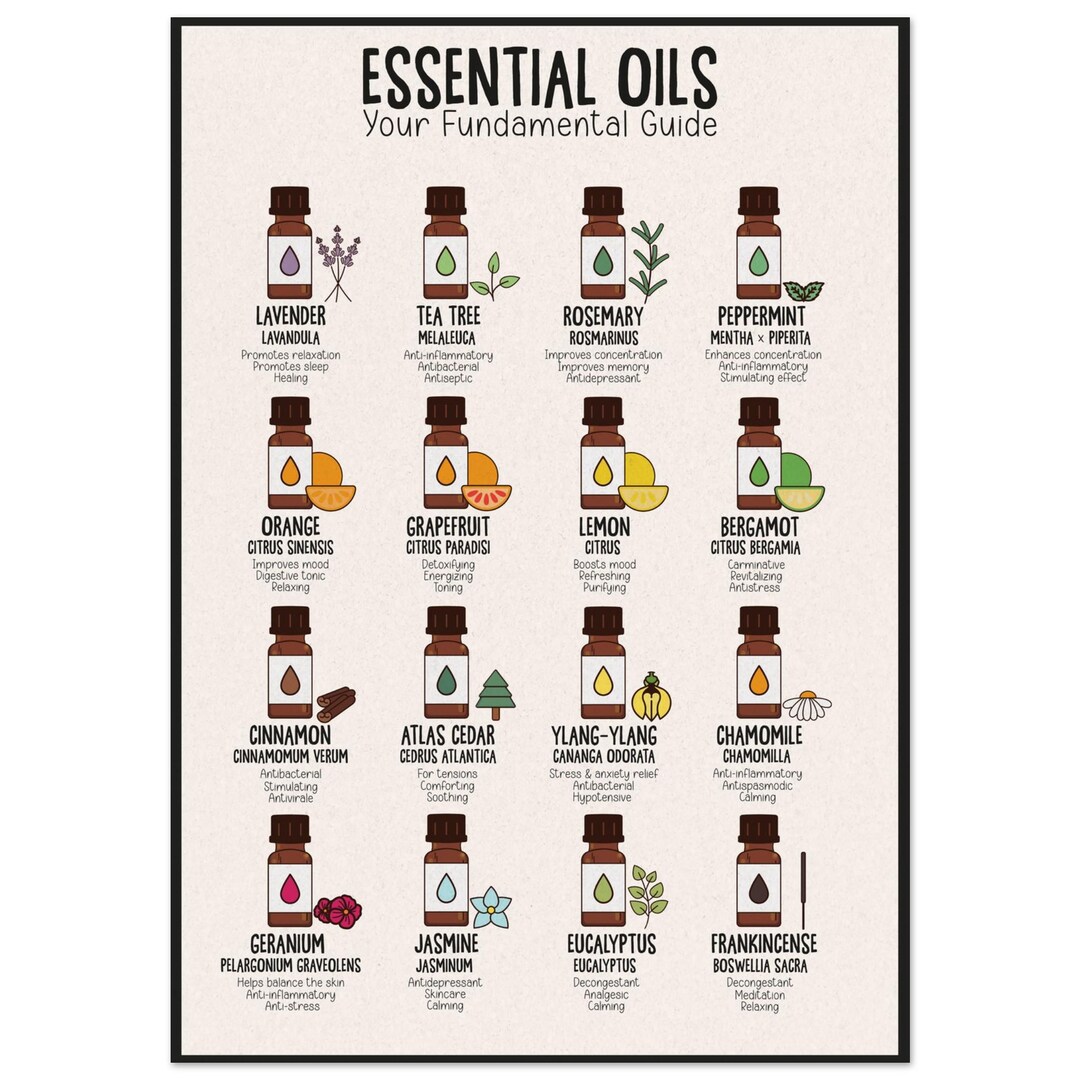 Essential Oils Educational Poster – Botanical Latin Names, Aromatherapy ...