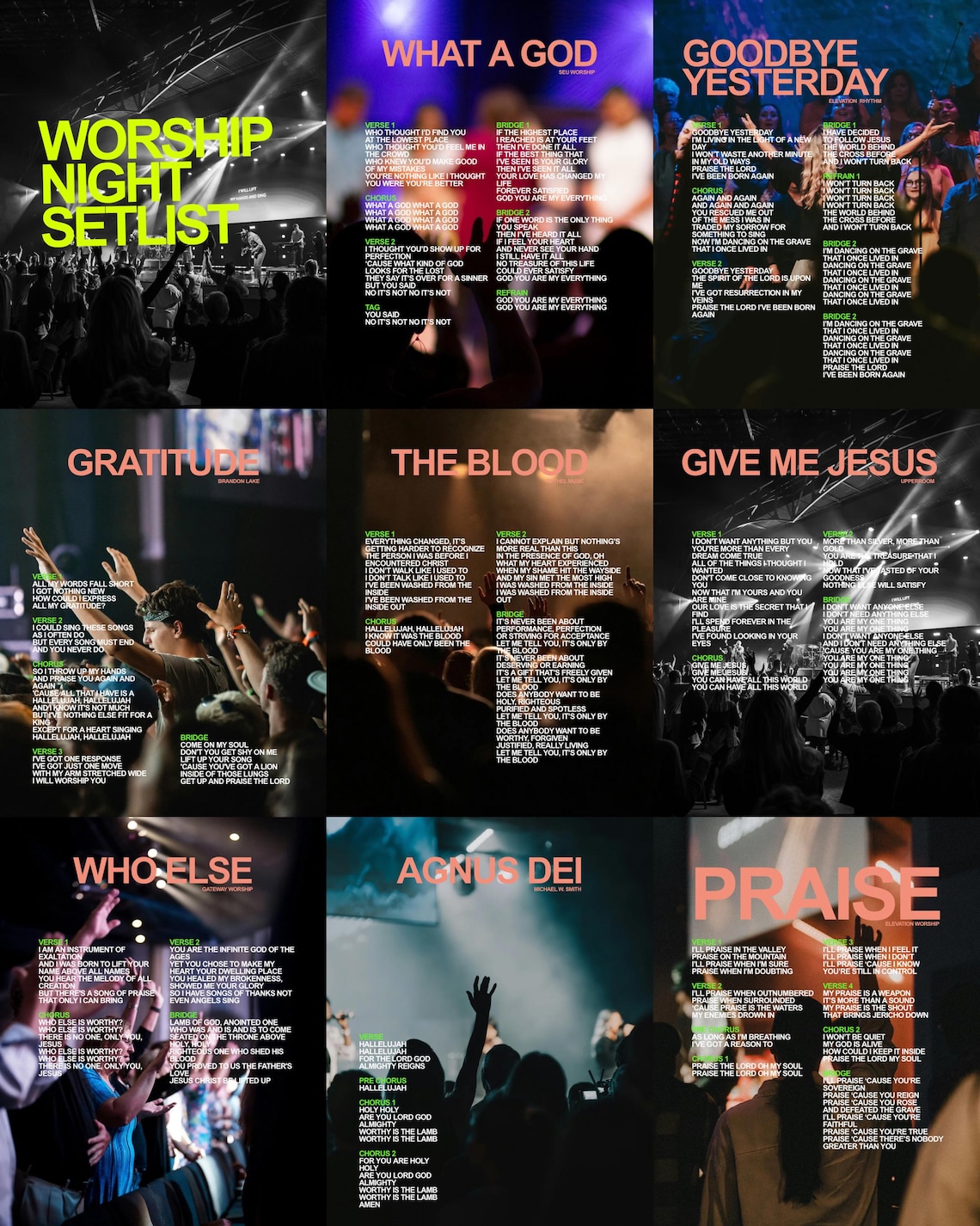 Worship Night SETLIST Lyric Template - Etsy