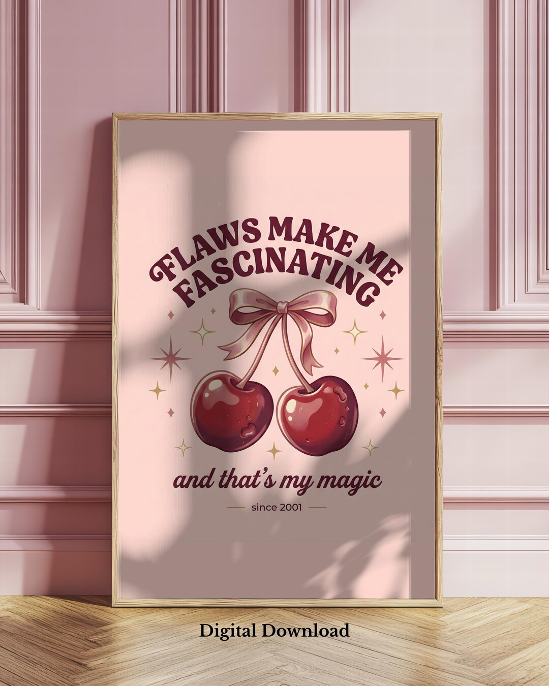 Cherry Quote Wall Art Cute Pink Poster Coquette Aesthetic Girly Room ...