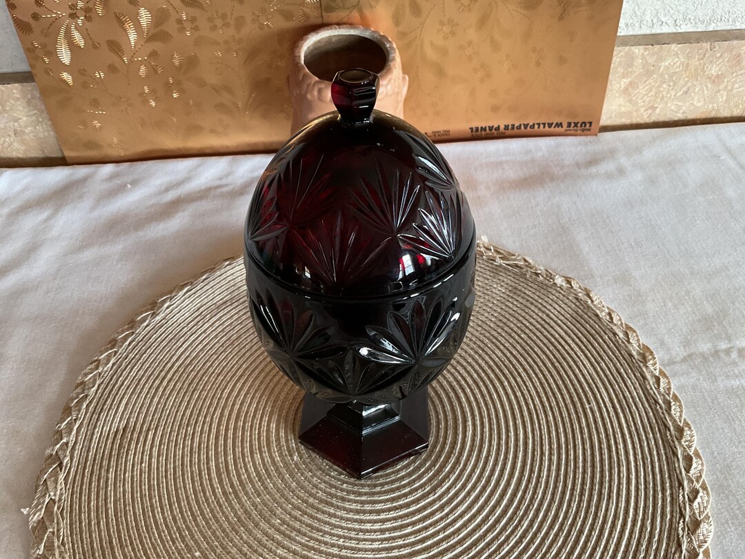 Vintage Ruby Red Glass Egg Shaped Covered Candy Dish - Etsy