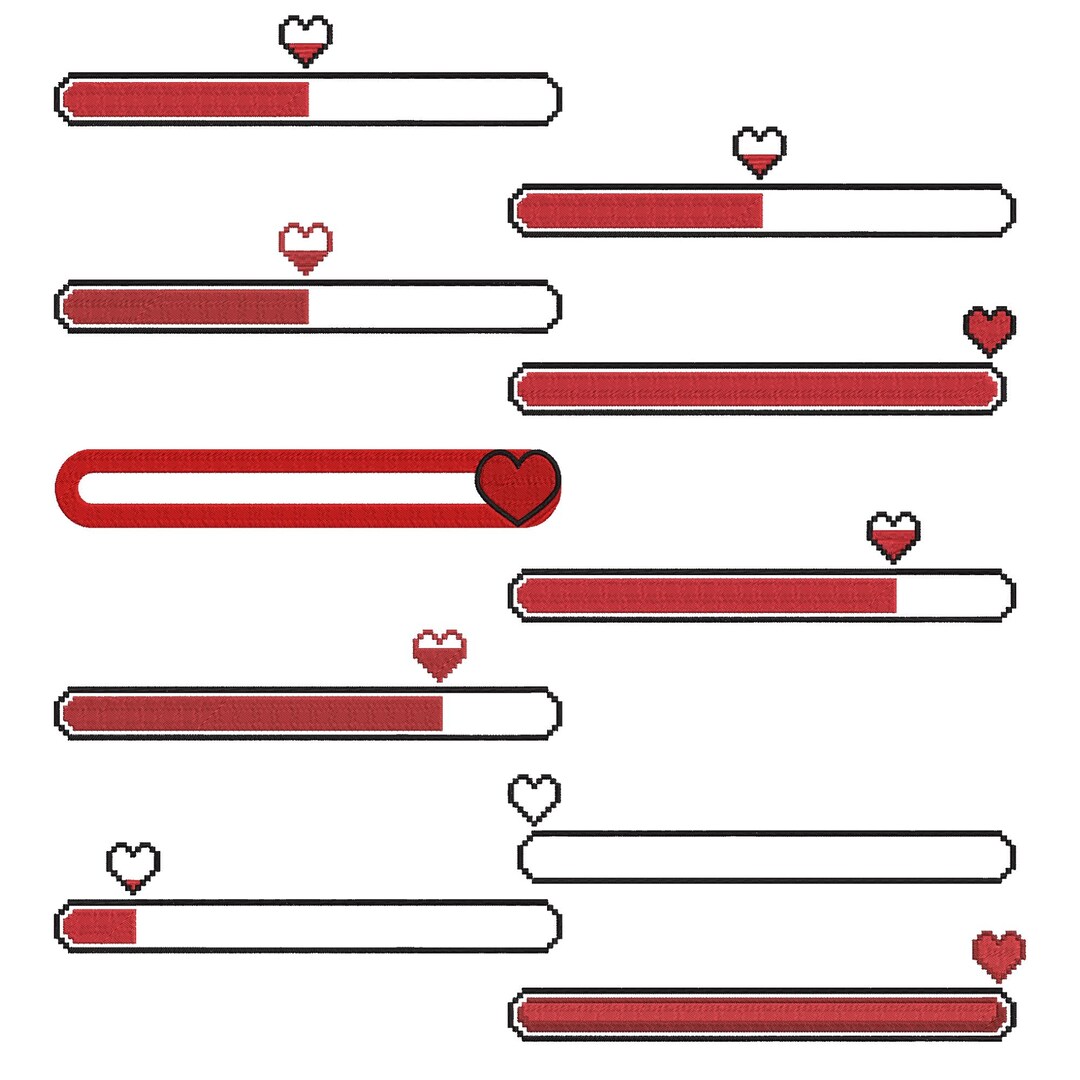 Pixel Heart Progress Bar Embroidery Design, Love Loading Machine ...