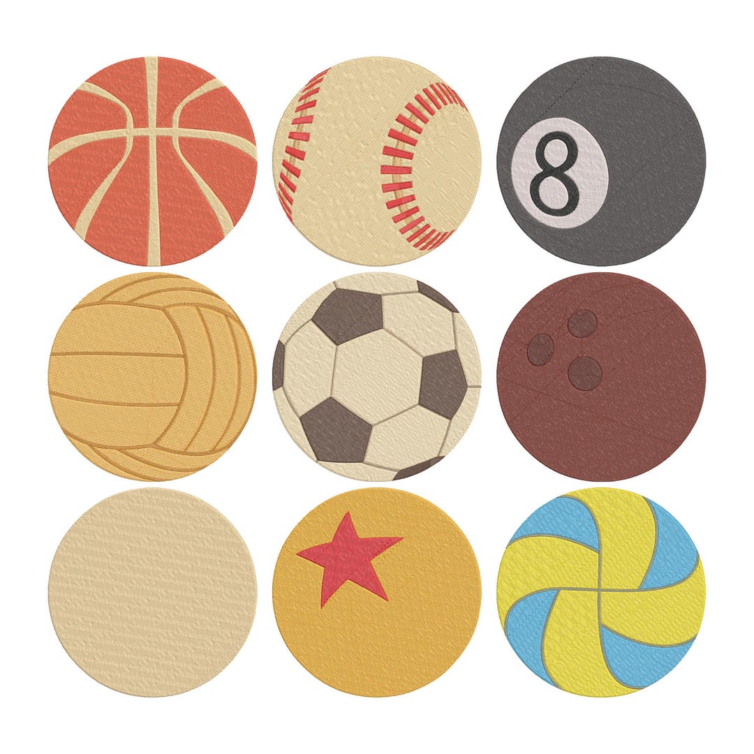 Sports Balls Embroidery Design Bundle, Football Soccer Basketball Beach ...