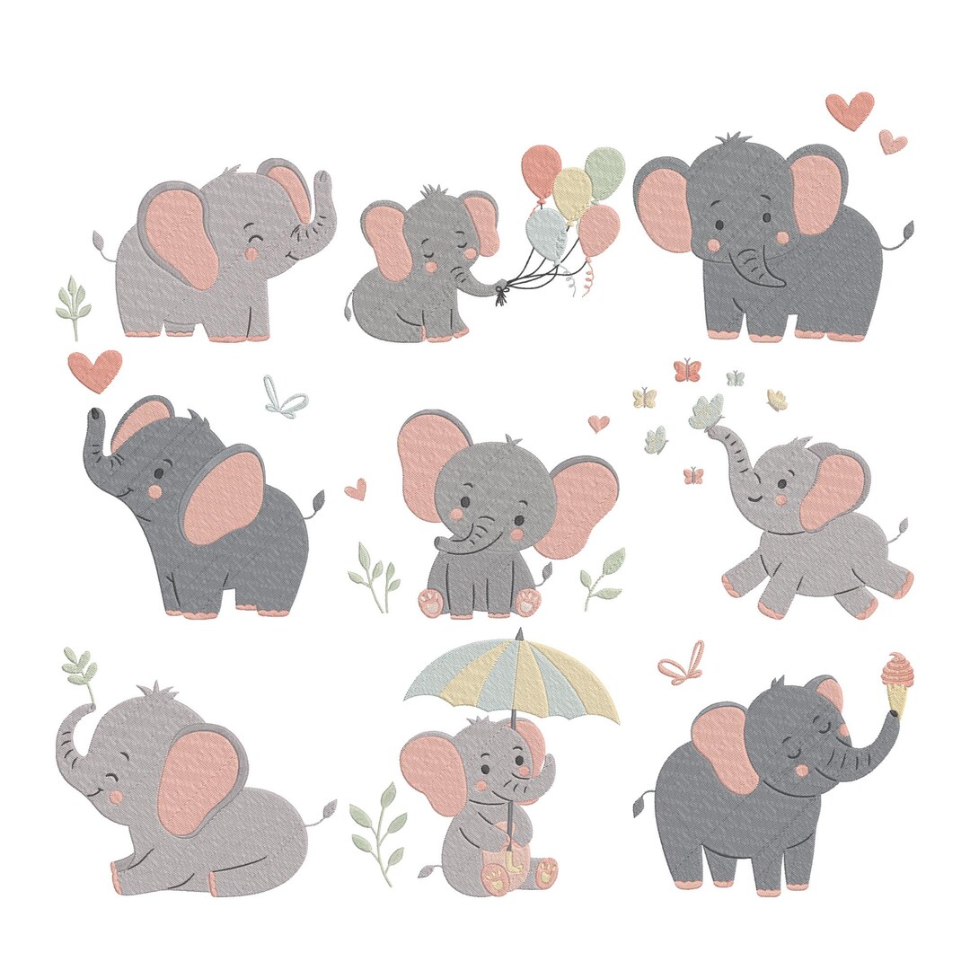 Baby Elephant Embroidery Design, Animal Nursery Machine Embroidery File ...