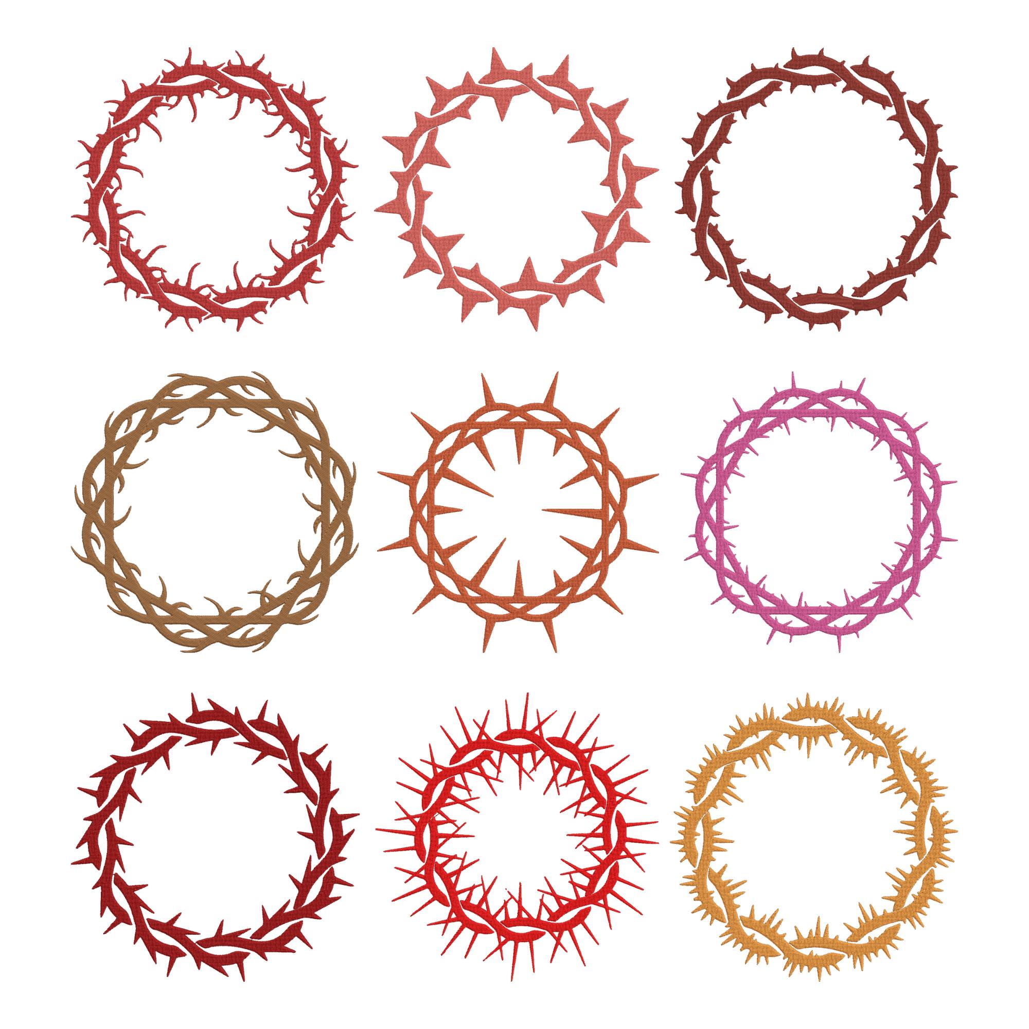Crown Thorns Embroidery Design, Thorn Circle Wreath Religious ...