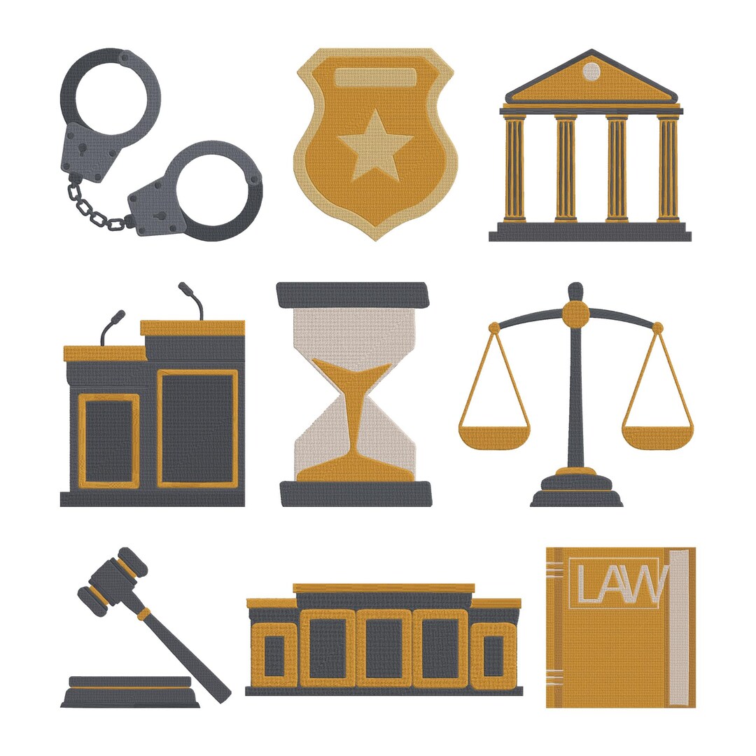 Law Legal Symbol Embroidery Design, Justice Legal Court Judge Gavel ...