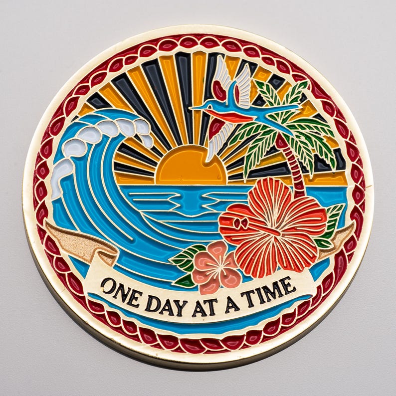 Ocean Bloom - Sobriety Coin – Serenity Prayer Recovery Token | Enamel ...