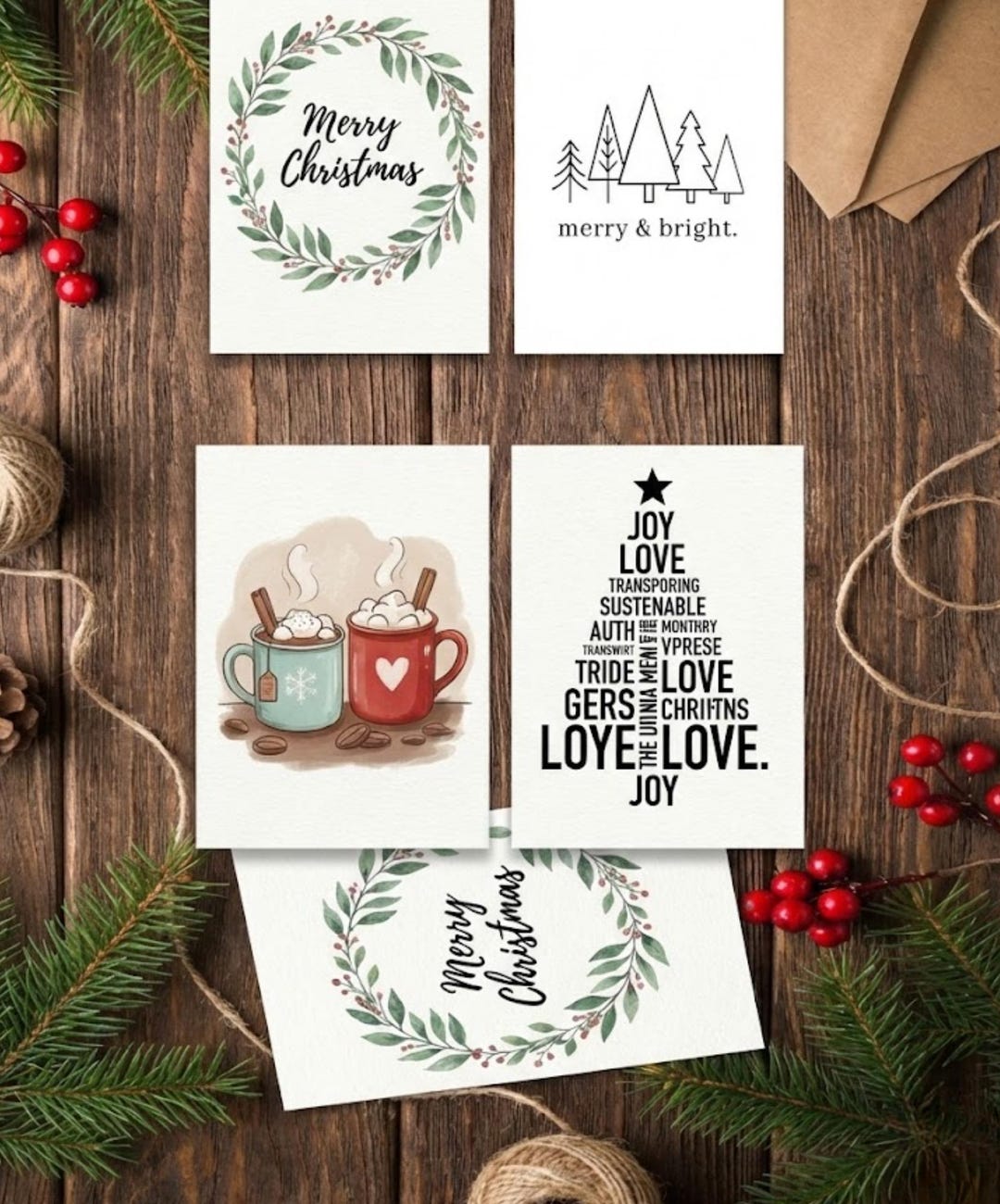 Holiday Card Bundle, Watercolor & Funny Prints (5 Unique Printable Pdfs ...