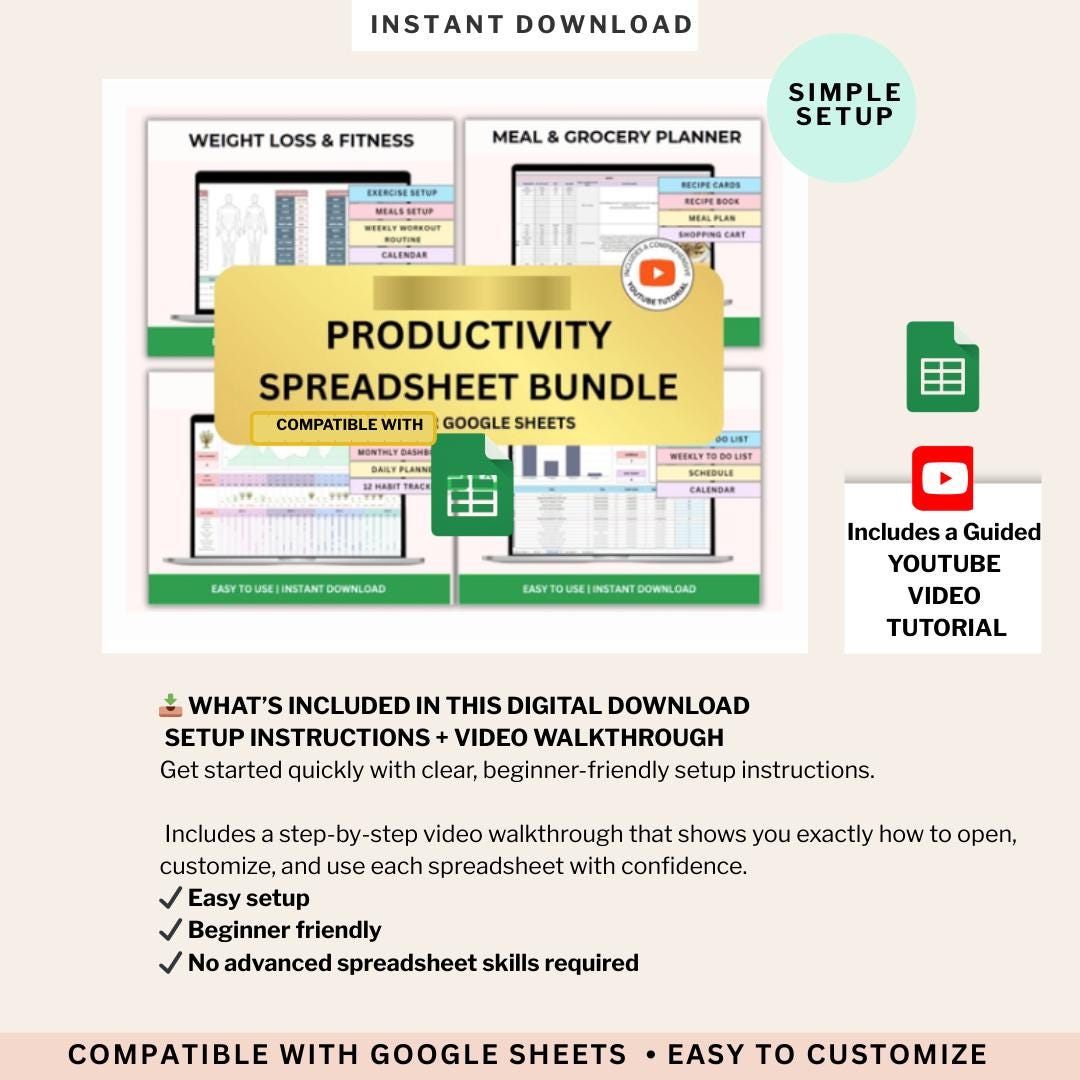 Digital Life Planner Google Sheets Bundle Productivity Habit Tracker ...