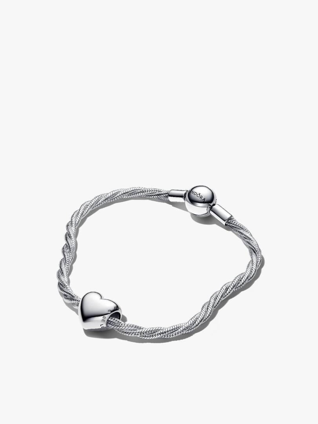 Pandora Round Clasp Twisted Snake Chain Bracelet Heart Charm Set Silver ...