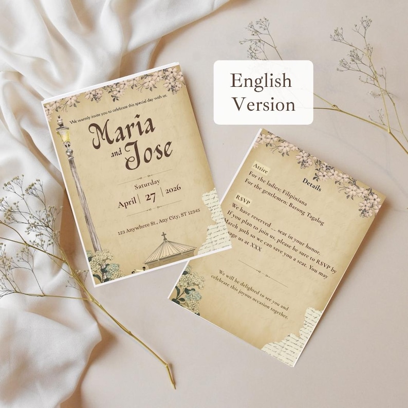 Filipiniana Wedding Invitation Template: Vintage Maria Clara Theme ...