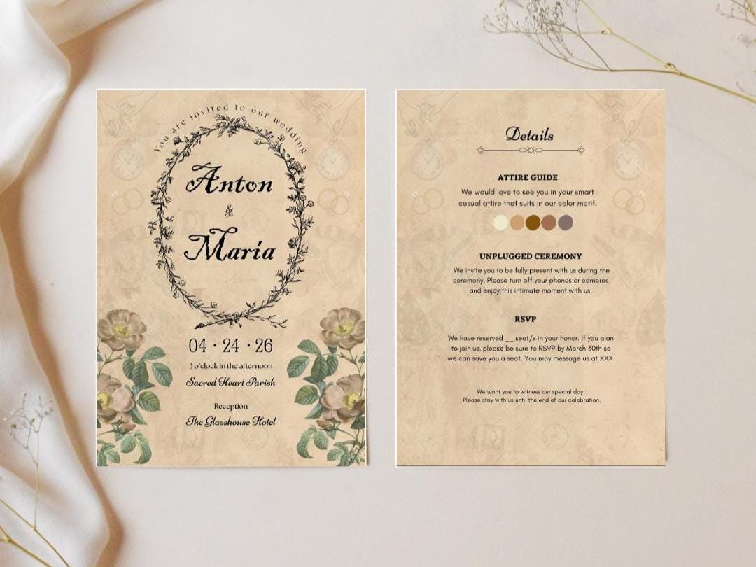 Classic Vintage Filipiniana Wedding Invitation Template With Extra ...