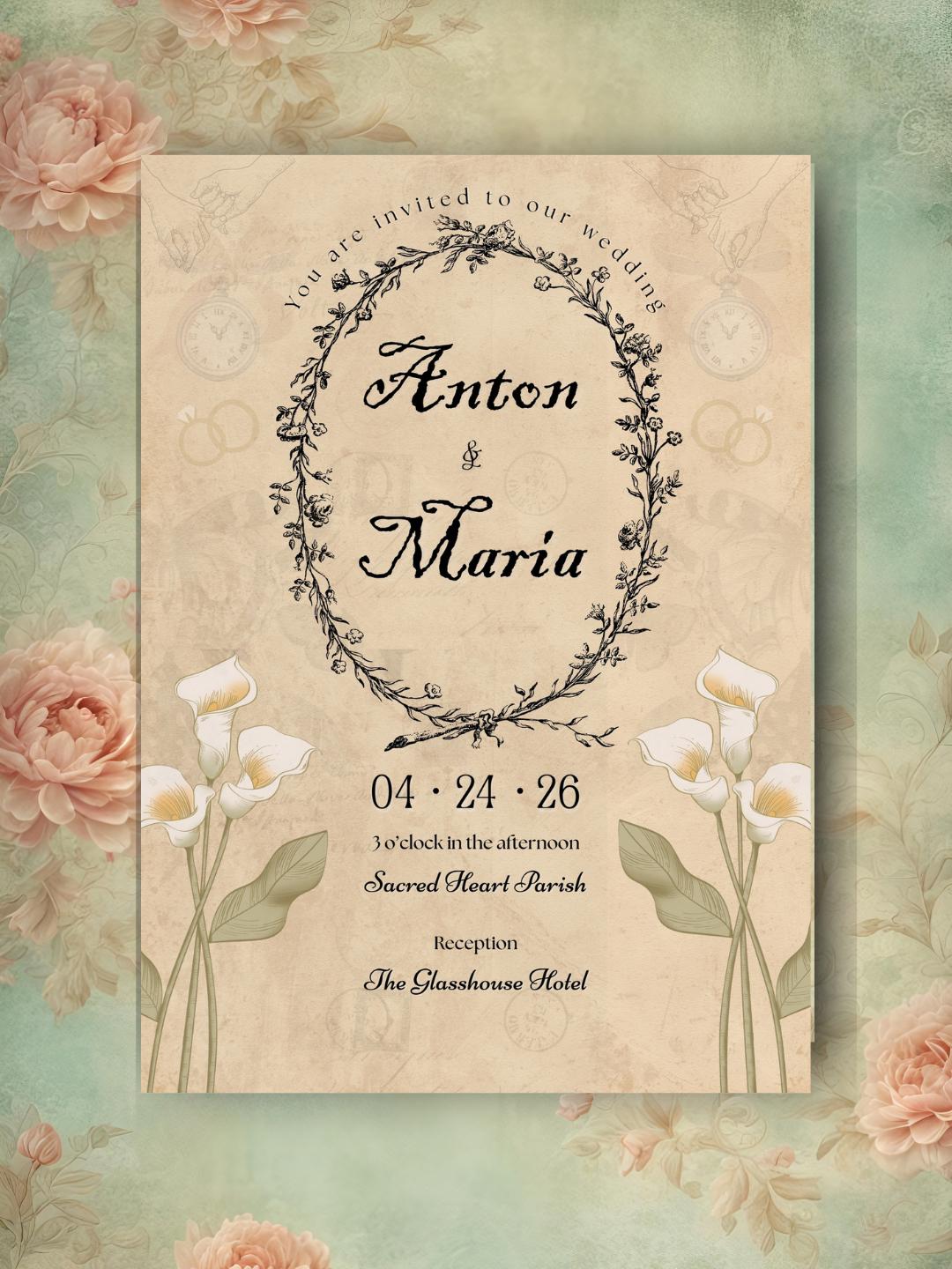 Classic Vintage Filipiniana Wedding Invitation Template With Extra ...