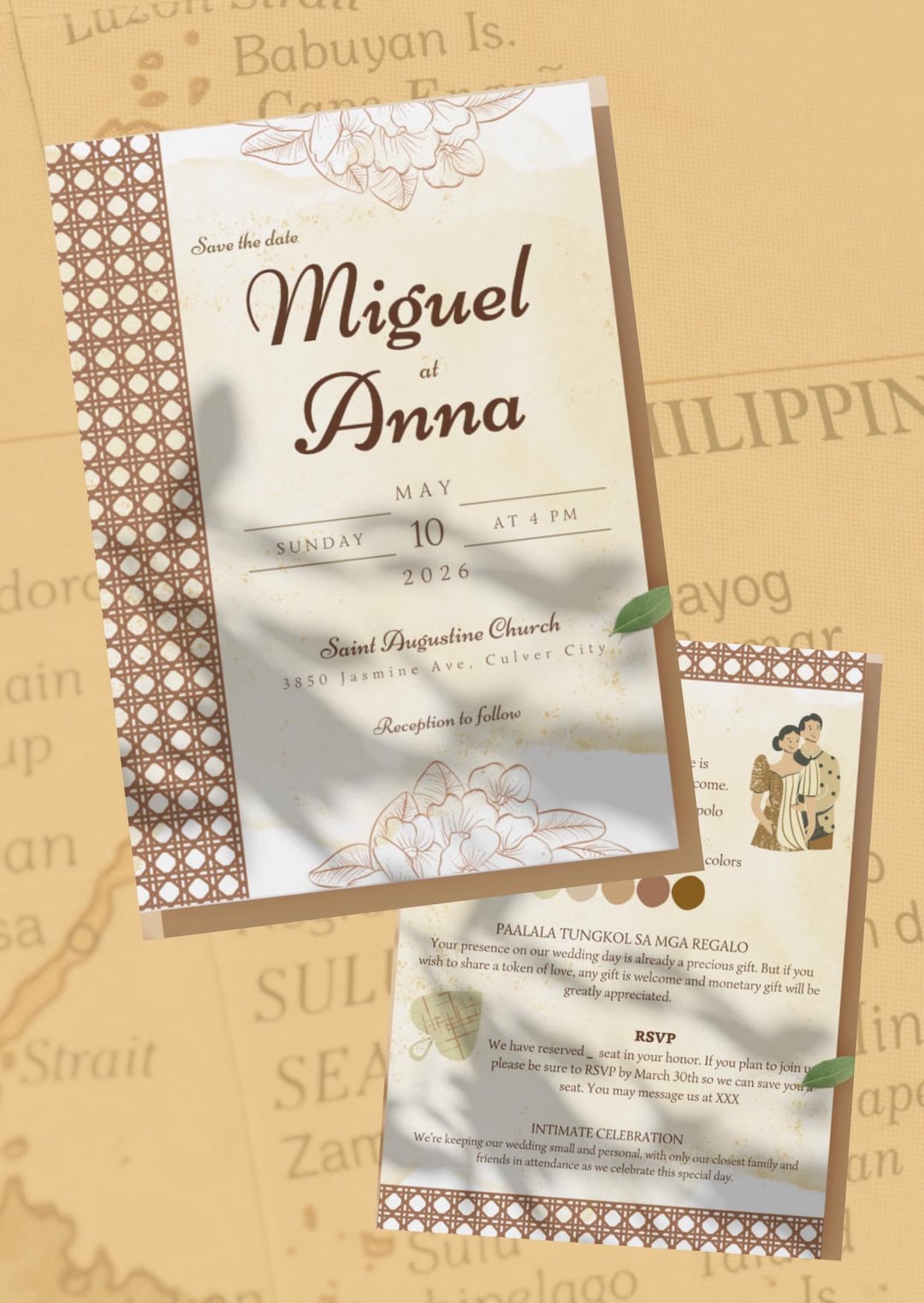 Filipiniana Wedding Invitation Template: Rustic Editable Card (digital ...