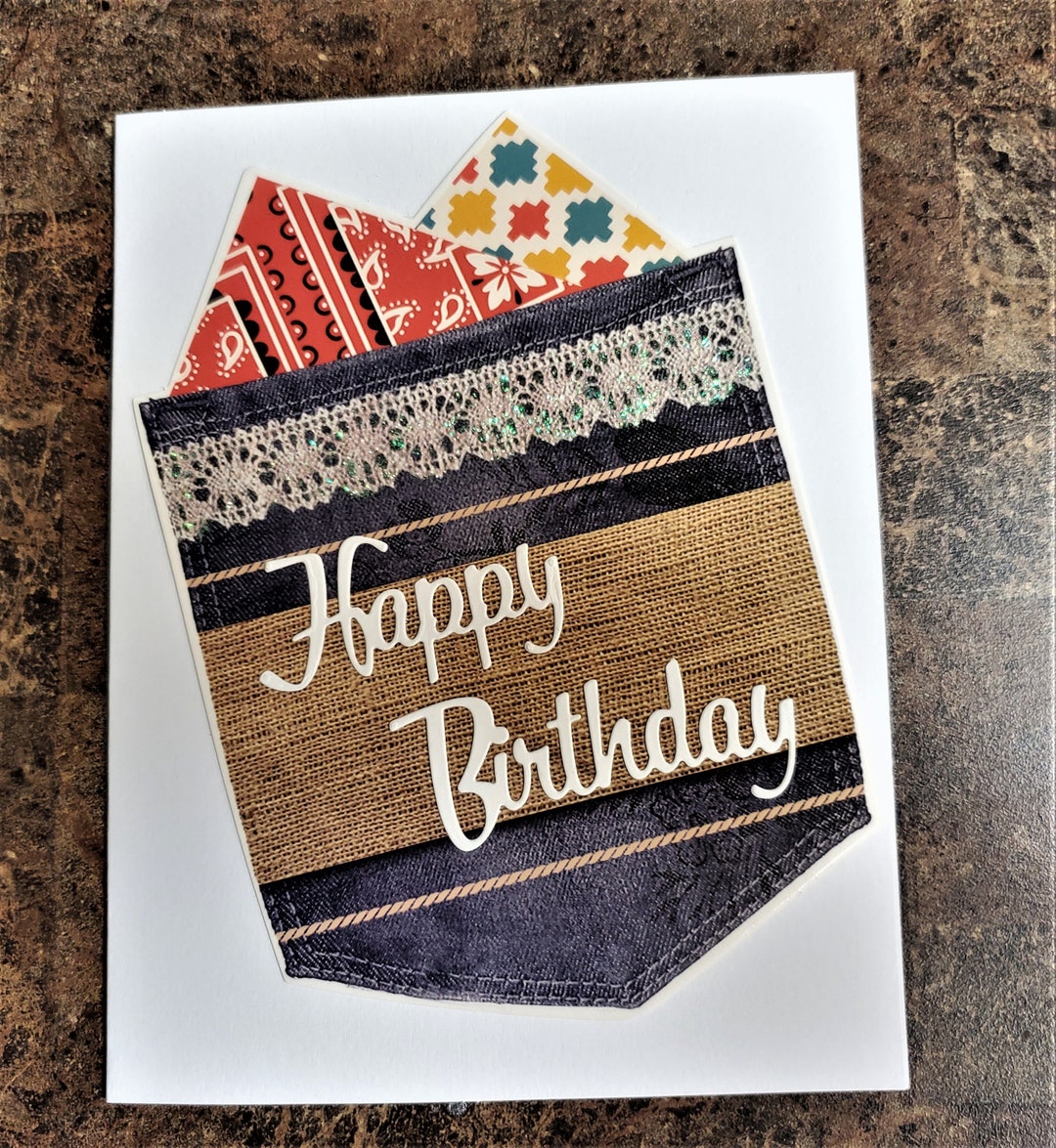 Denim Pocket Country Themed Card HAPPY BIRTHDAY - Etsy