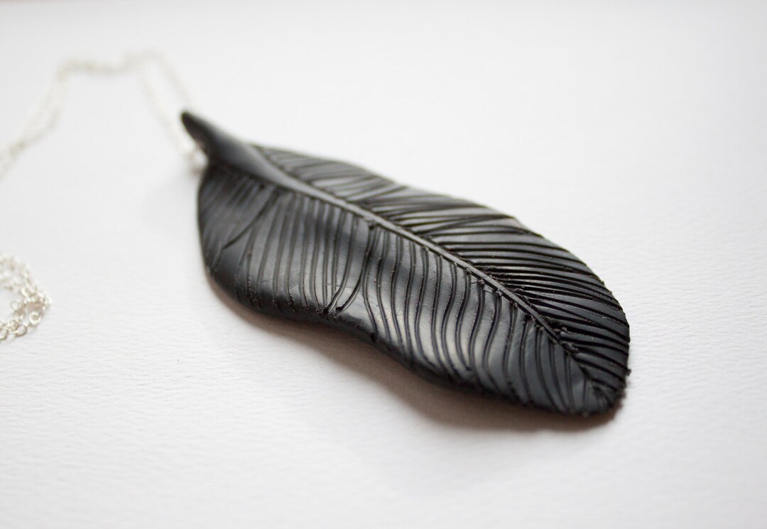 Large Hand Sculpted Polymer Clay Feather Pendant - Minimal Statement ...