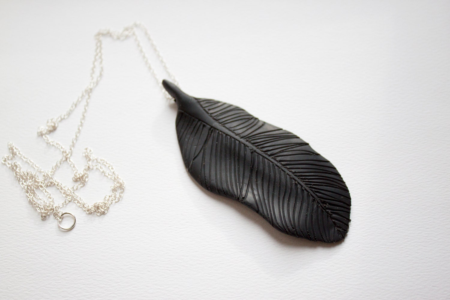 Large Hand Sculpted Polymer Clay Feather Pendant - Minimal Statement ...