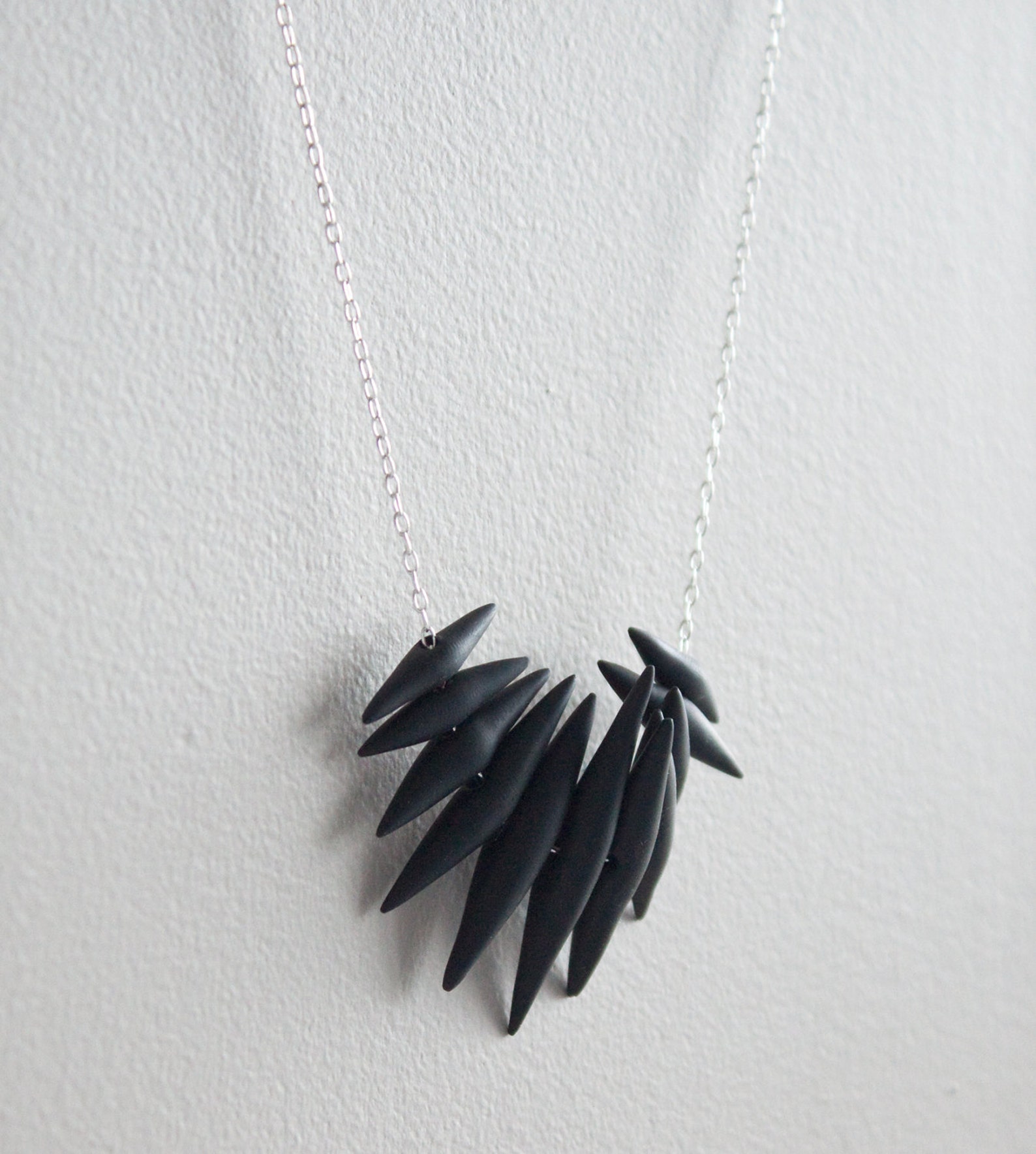 Black Medium Size Quill Like Necklace - Hand Sculpted Polymer Clay ...