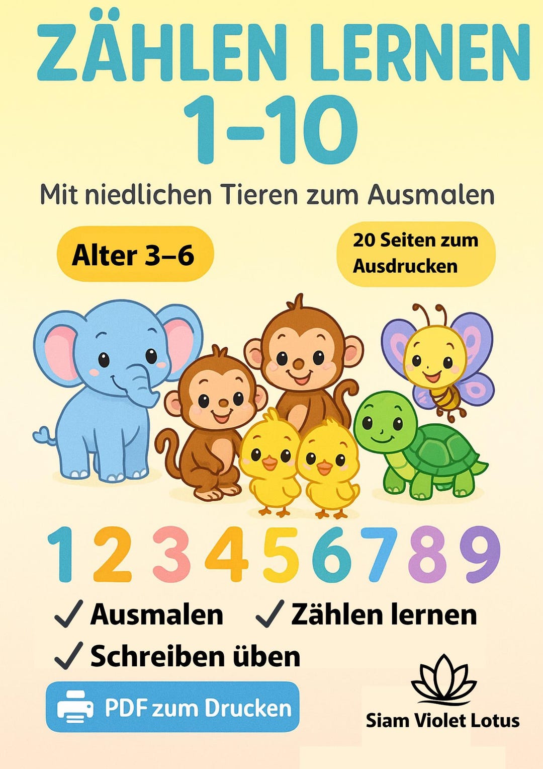Learn to Count 1–10 | Animals to Color | 20 Pages | Preschool ...