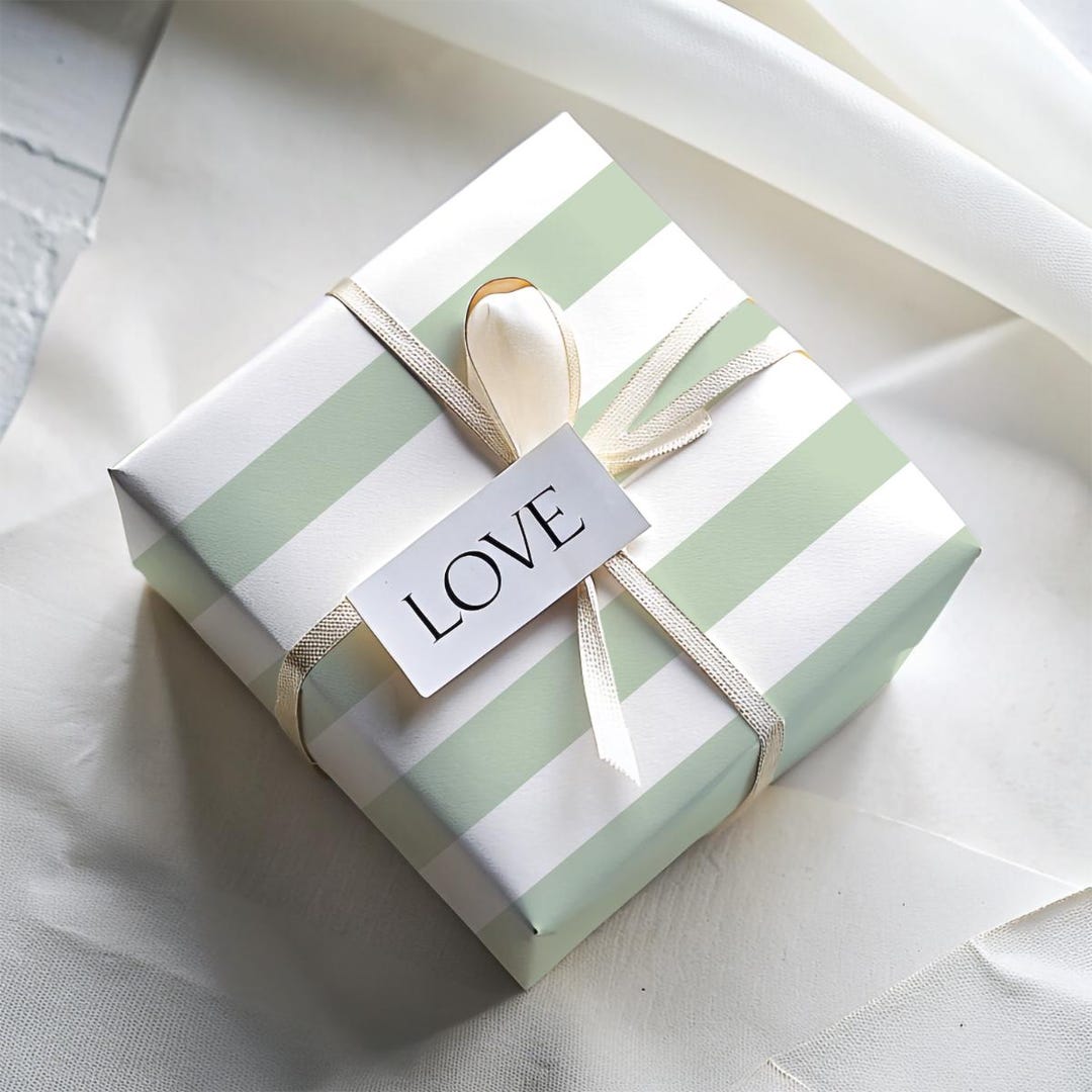 Sage Green Gift Wrap Green Striped Wrapping Paper Presents Holiday Gift ...