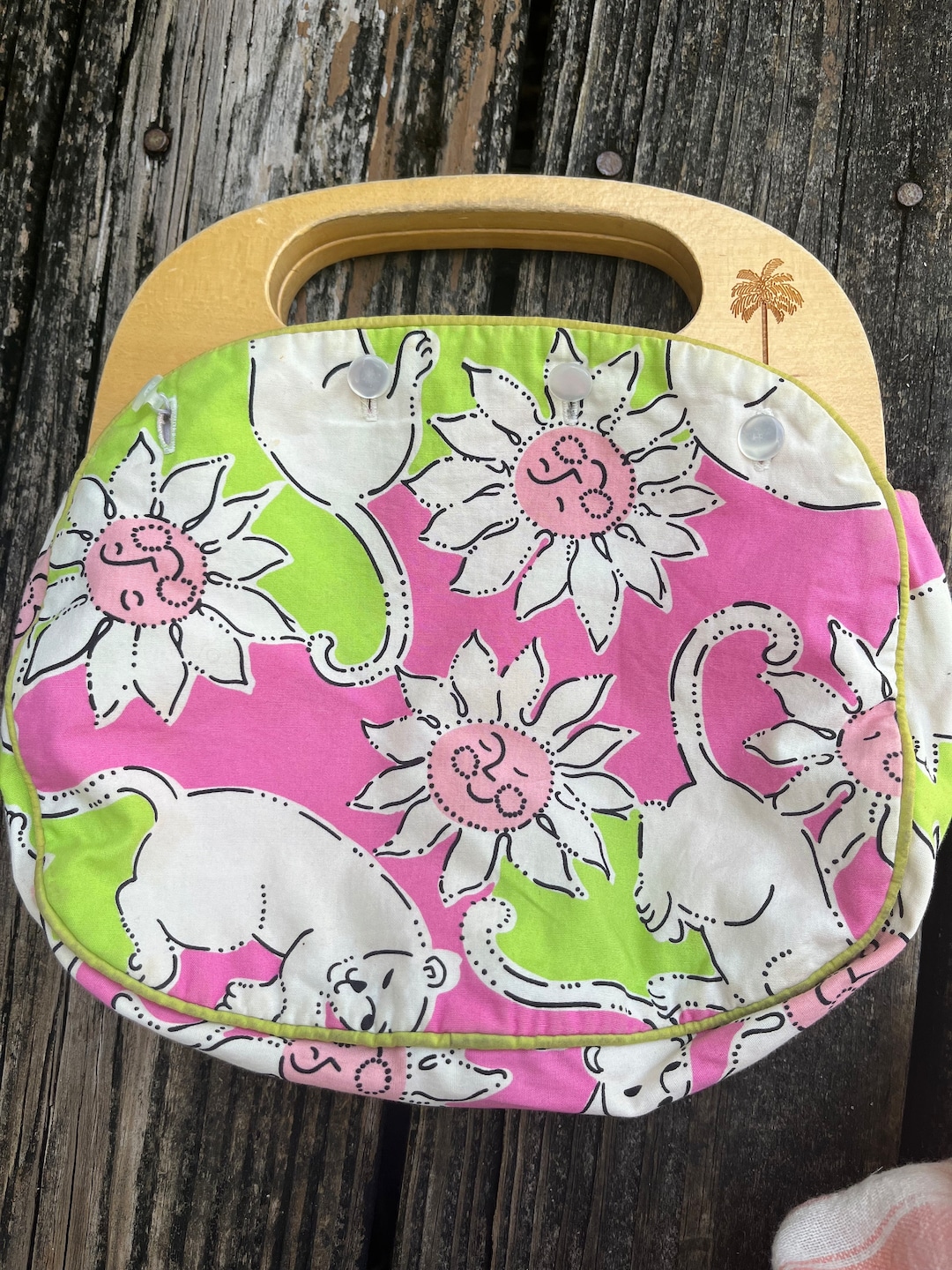 Lilly Pulitzer Bermuda Bag Purse Wood French Fried Lion Reversible ...