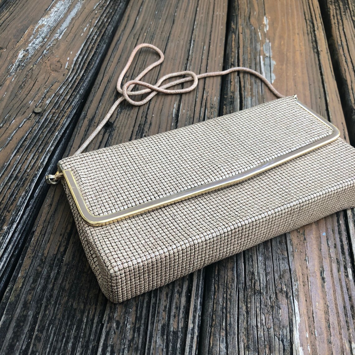 Vintage Glomesh Beige Gold Metal Mesh Purse Envelope Clutch Handbag Bag ...