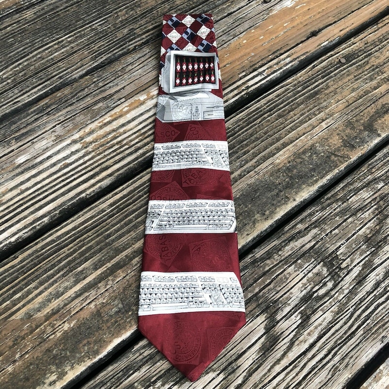 Vintage Tabasco Computer Keyboard Silk Tie Novelty 80s 90s Red Black ...