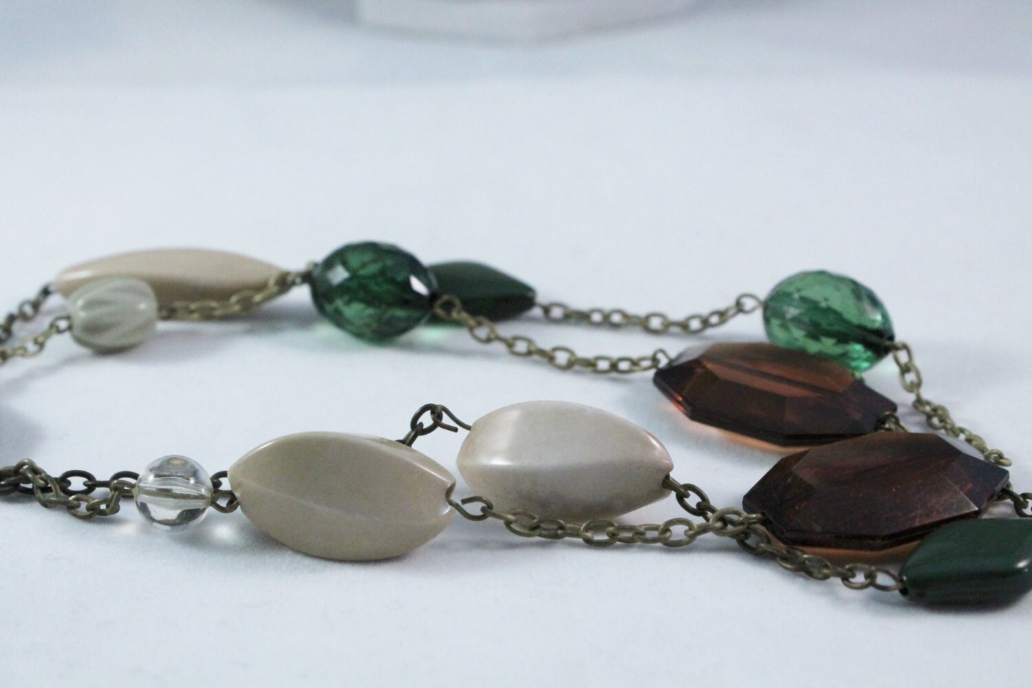 Long Green, Tan and Amber Plastic Bead Fashion Necklace - Etsy