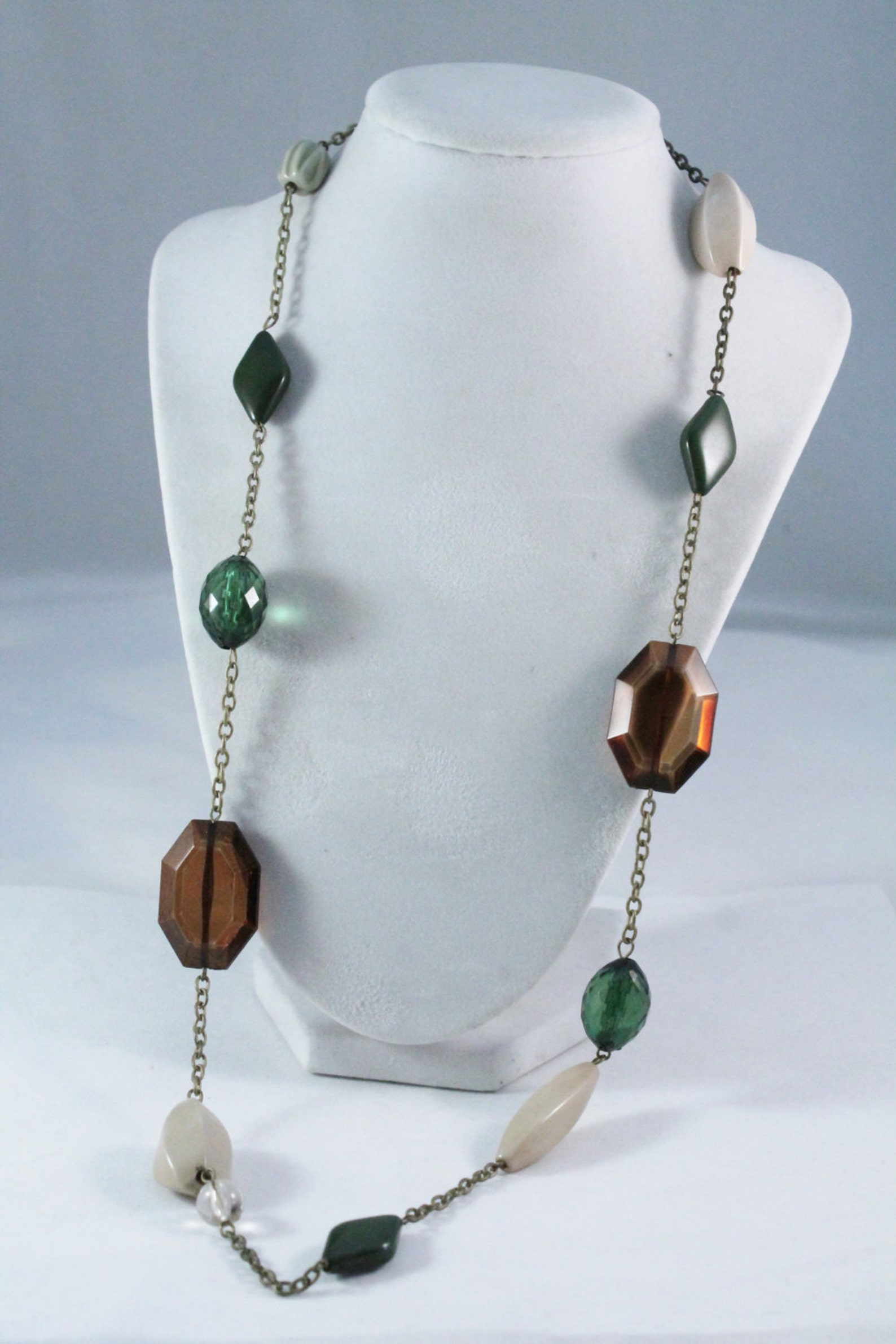Long Green, Tan and Amber Plastic Bead Fashion Necklace - Etsy