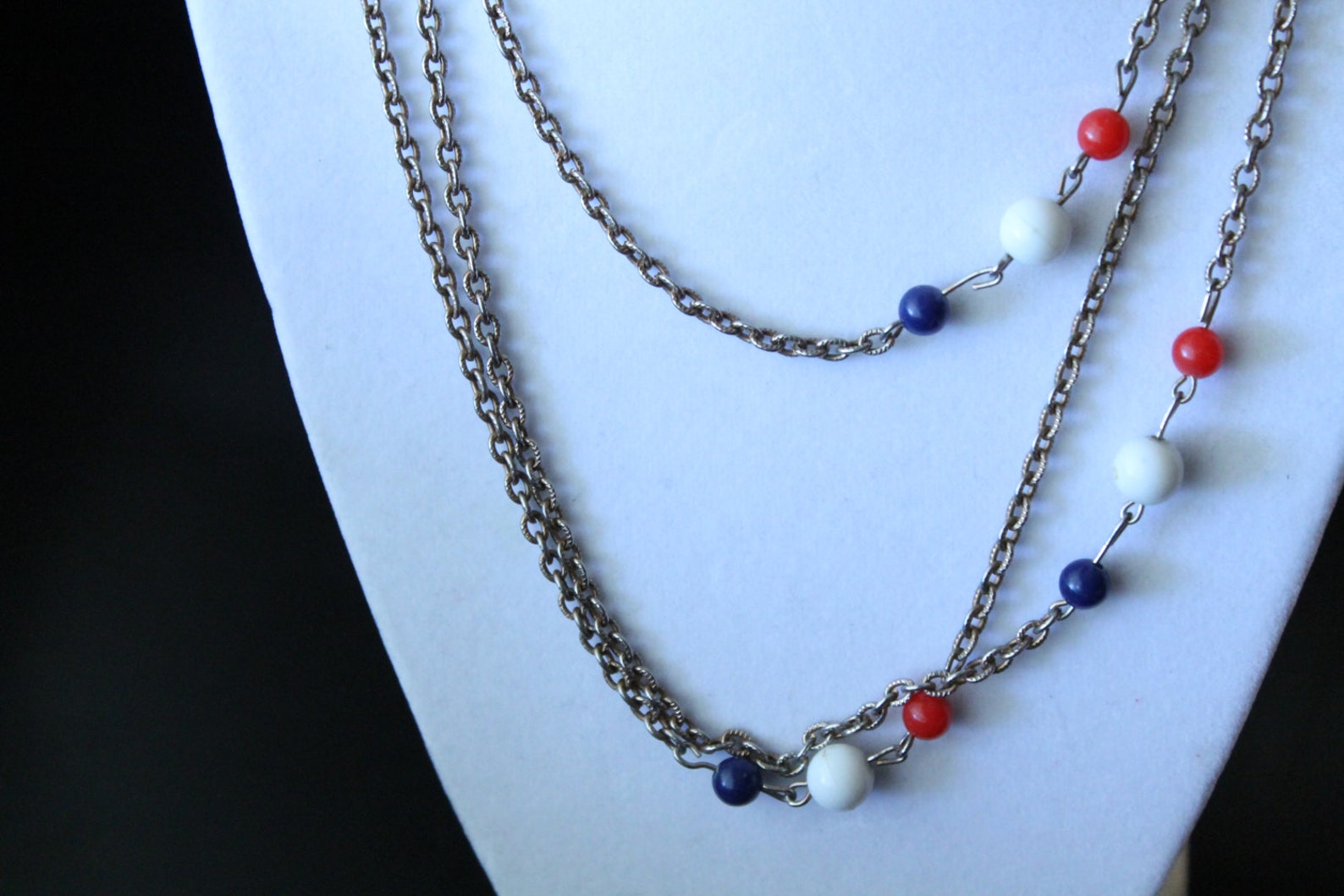 Simple Red White and Blue Bead Long Chain Necklace - Etsy