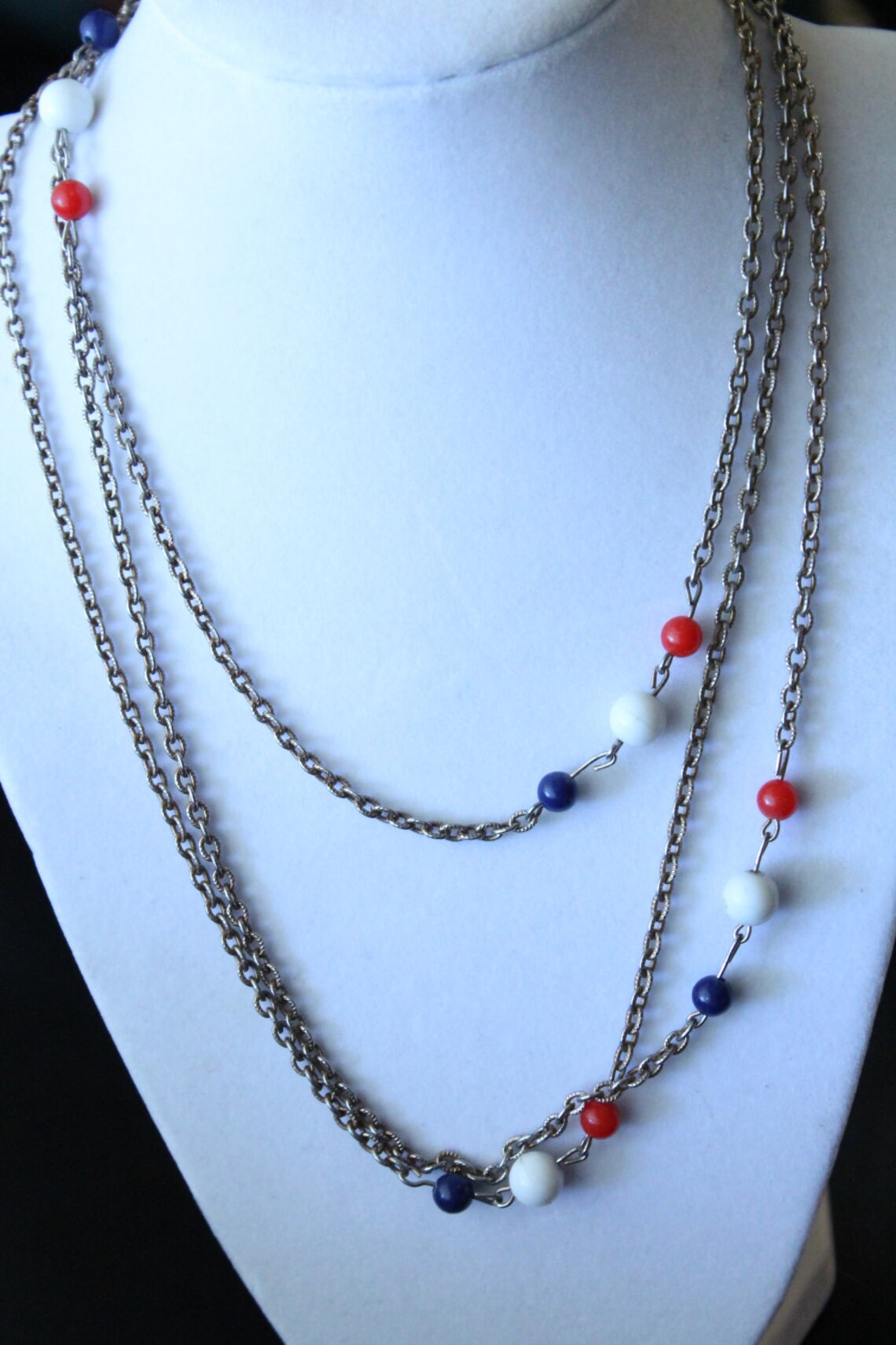 Simple Red, White and Blue Bead Long Chain Necklace - Etsy