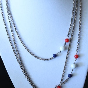 Simple Red, White and Blue Bead Long Chain Necklace - Etsy